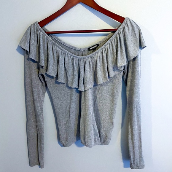 Express | Tops | Express Gray Ruffle Long Sleeve Shirt | Poshmark